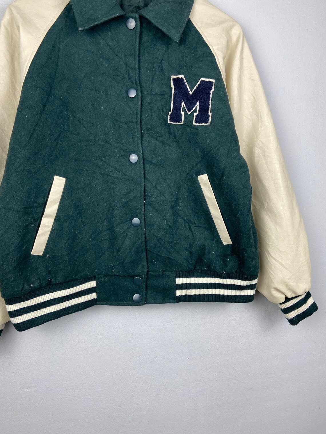 Vintage Varsity Leather Wool Jacket Medium Wool Varsity Streetwear ...
