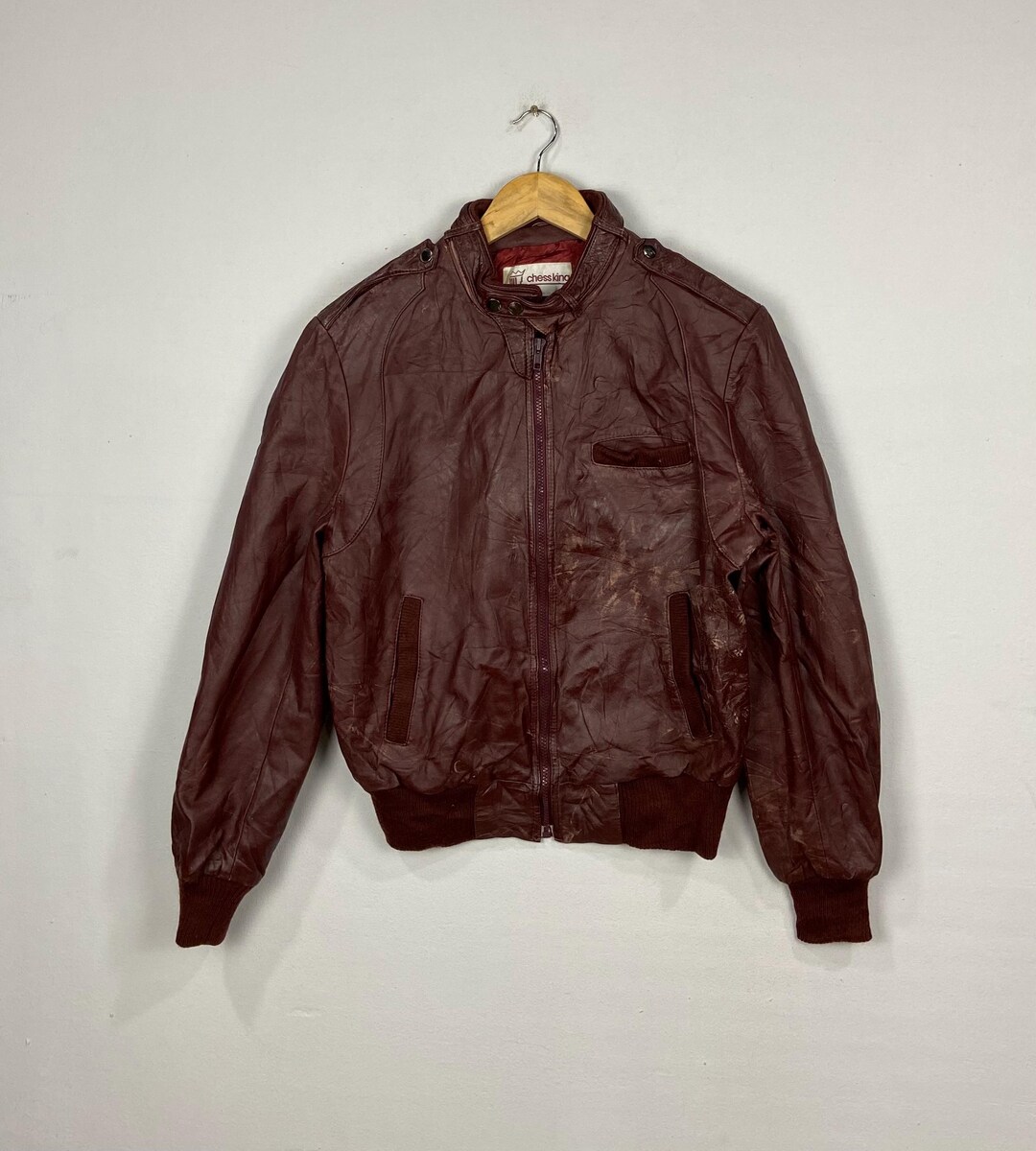 Vintage Chess King Genuine Leather Jacket Medium Maroon Leather Biker ...