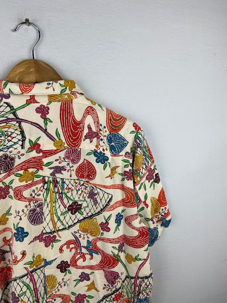 Vintage Hawaiian Aloha Vintage Big Wave Shirt Large 90s Sukajan Japan ...