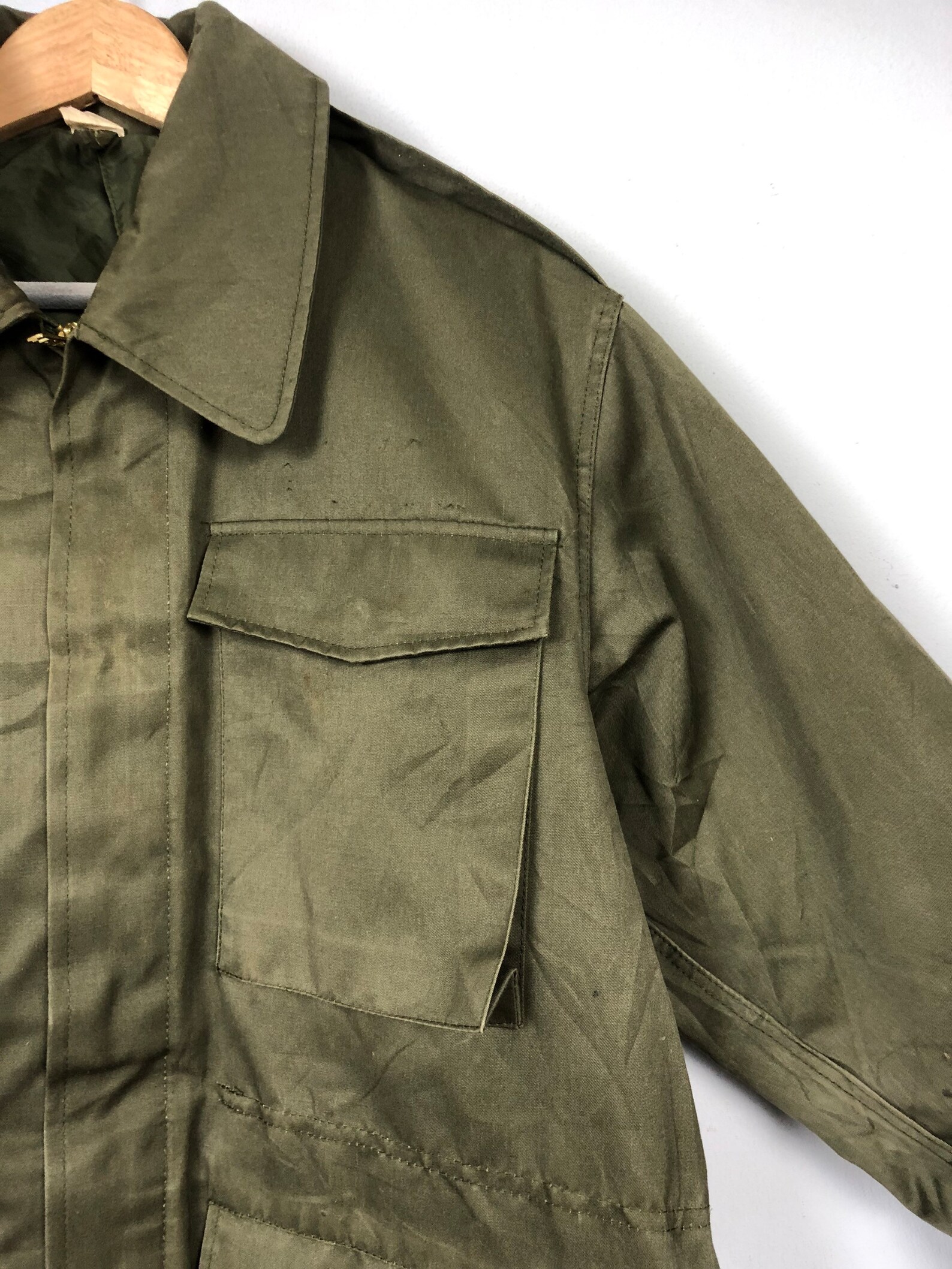 Vintage 80s Army Twill Olive Green Field Jacket Military 1980 S ...