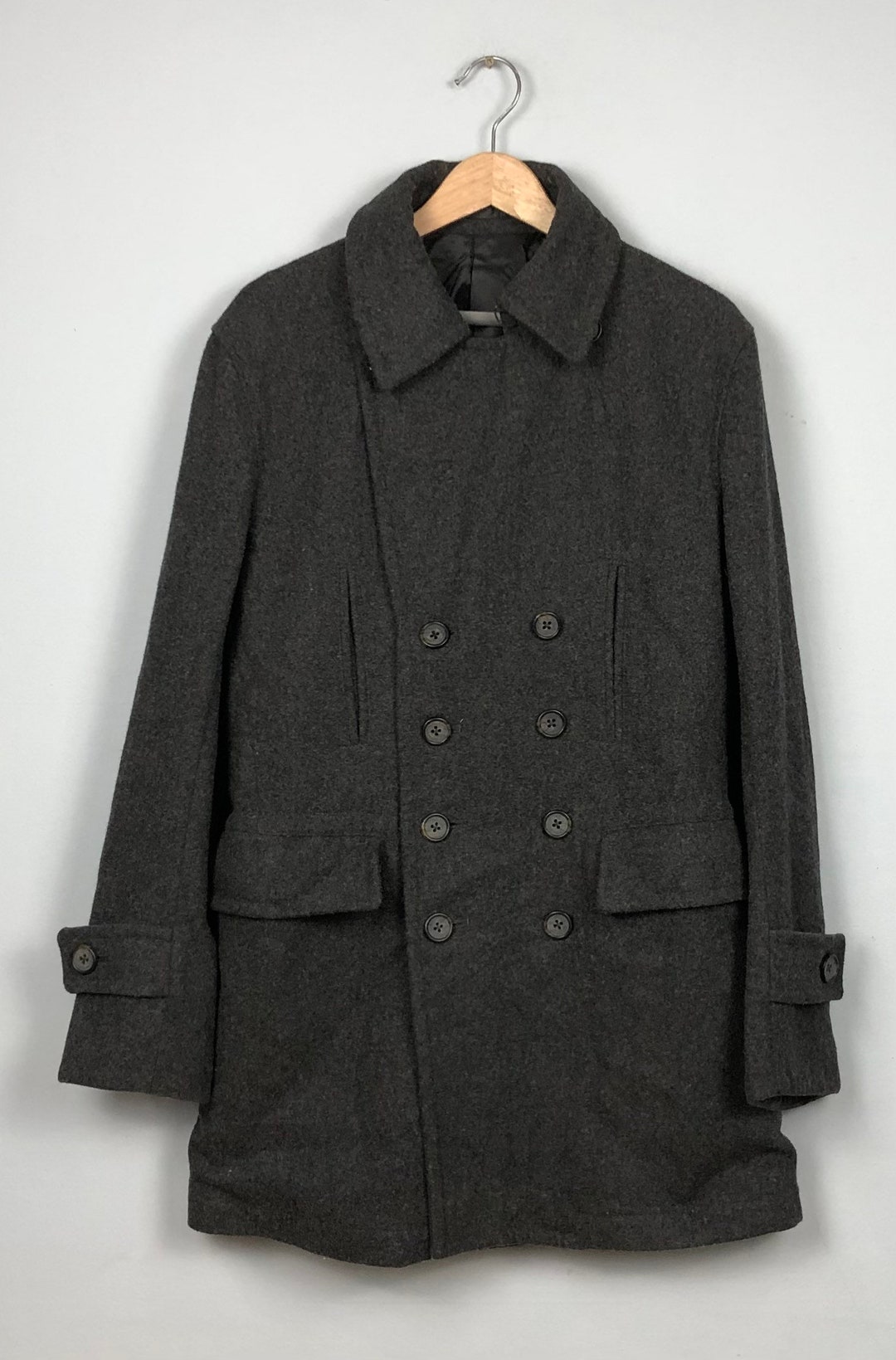 Japanese Brand PPFM Double Breasted Wool Peacoat Woolen Overcoat Jacket ...