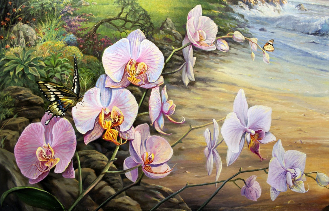 Large Orchid Painting Original Pink Orchid Canvas Art - Etsy