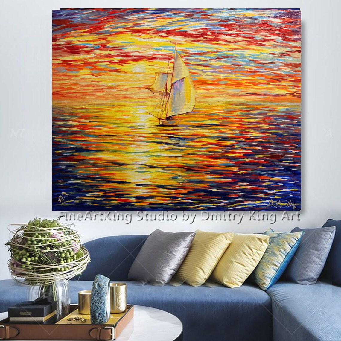 Large Abstract Painting of the Ocean at Sunset Abstract Art, Sunset ...