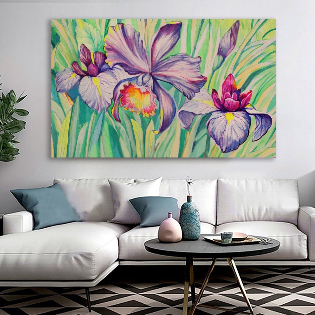 Large Abstract Iris Flower Painting, Purple Iris Painting Oil on Canvas ...
