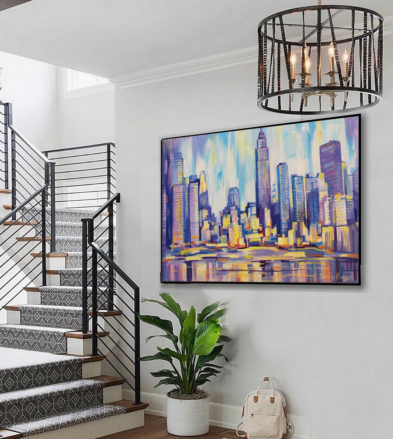 New York Skyline Oil Painting Large City Abstract Painting New York ...