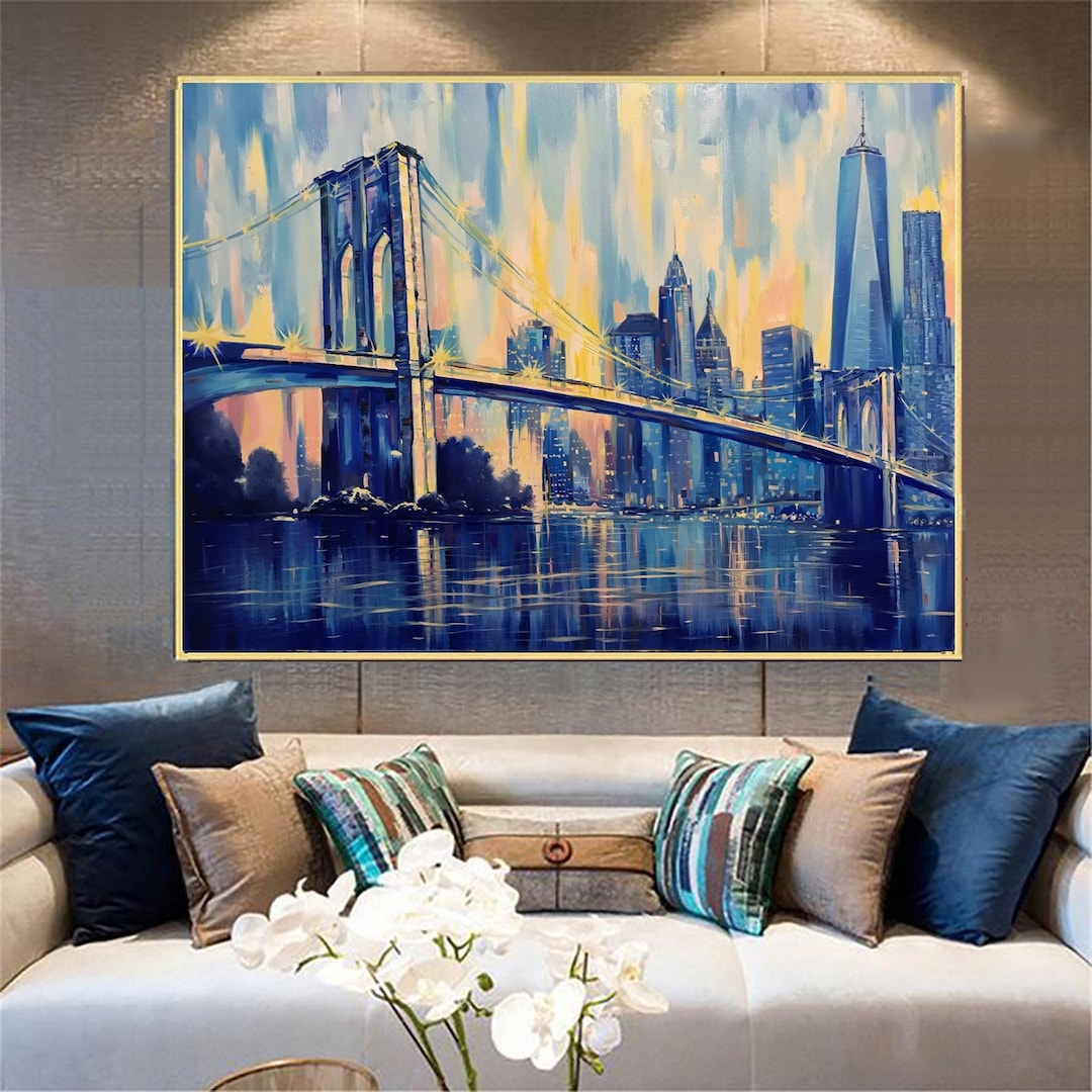 Large Brooklyn Bridge Artwork Canvas Painting, New York Abstract ...