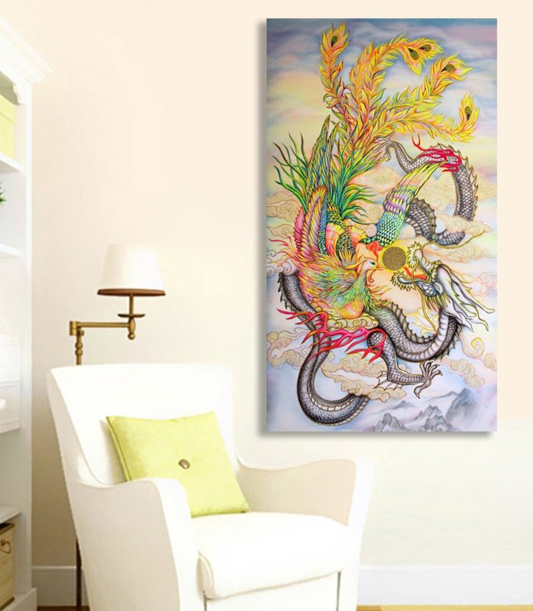 Large Art Print Dragon and Phoenix, Dragon Wall Art, Dragon Art Print ...