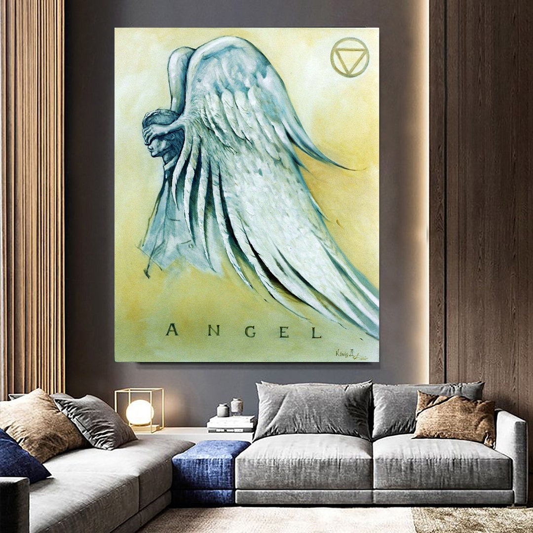 Abstract Angel Painting White Grey Gold Home Decor Gift Wall Art ...