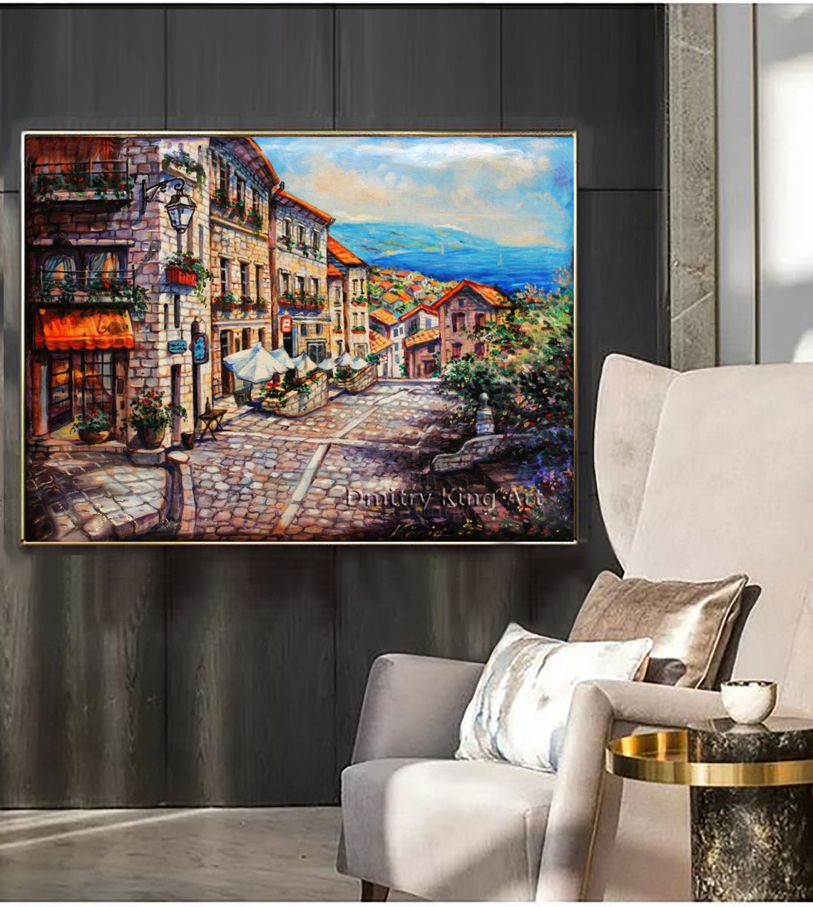 South Town Painting, Original European Architecture Landscape Painting ...