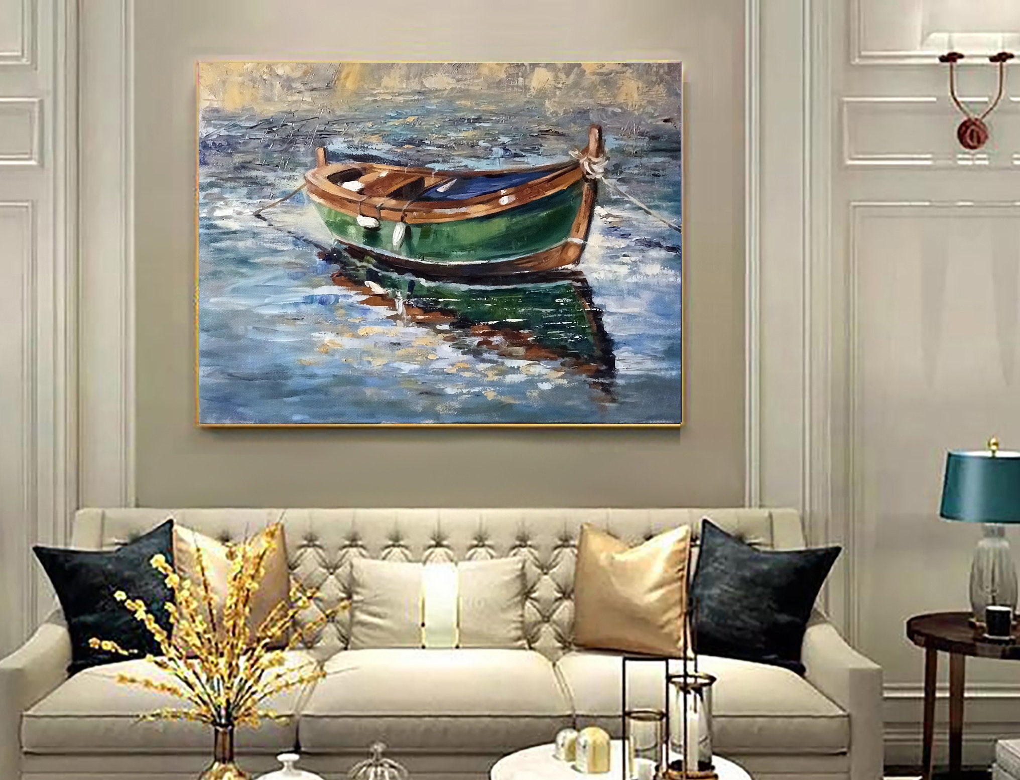 Sailboat Abstract Oil Painting Artwork, Floating Ship Like Floating in ...