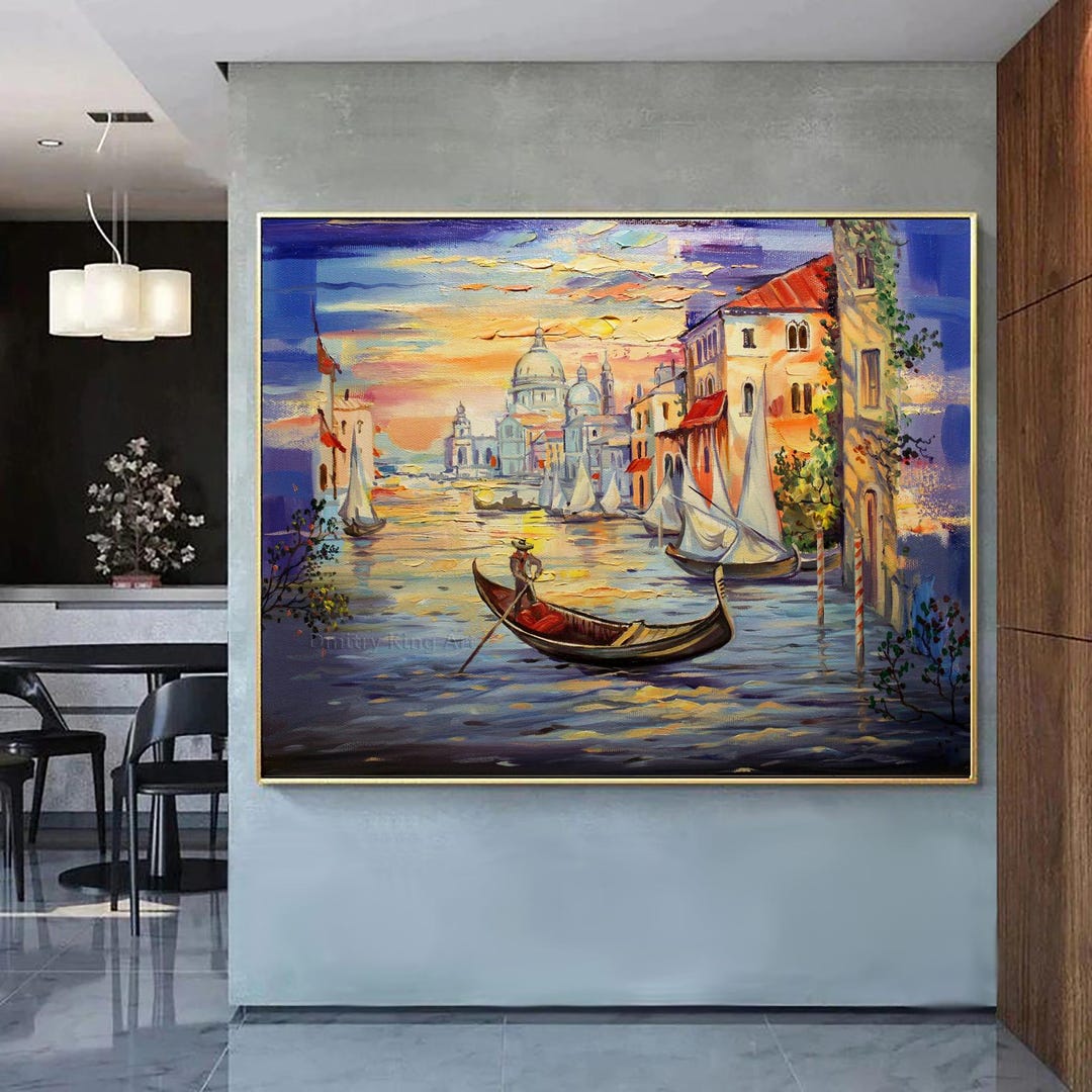 Large Venice Cityscape Abstract Painting Textured Art of Venice Oil ...