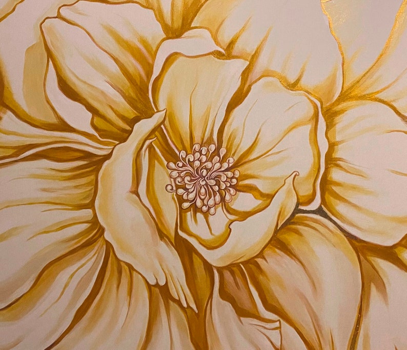 Large Gold Flower Wall Art Floral Painting Gold Leaf - Etsy