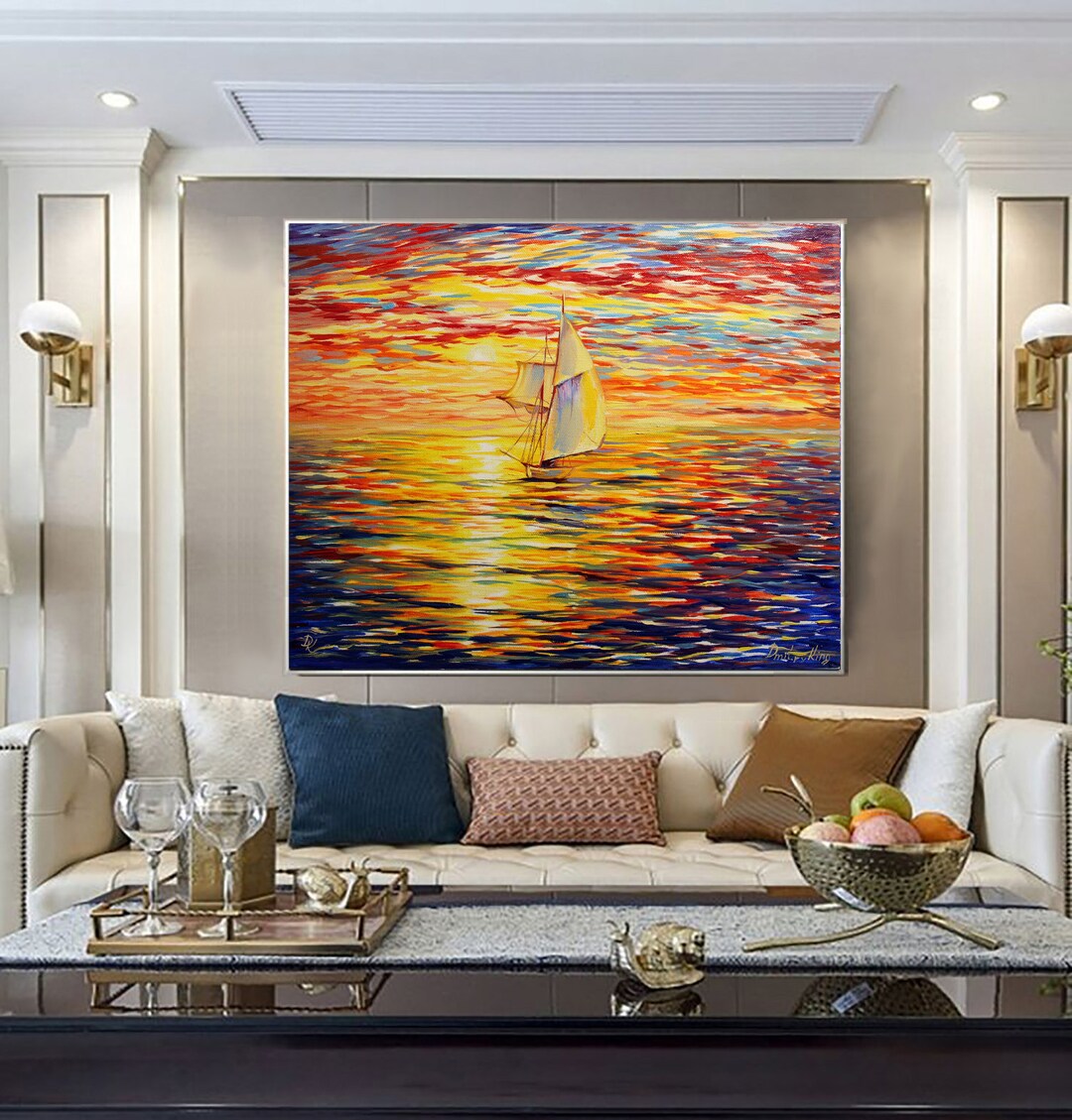 Large Abstract Painting of the Ocean at Sunset Abstract Art, Sunset ...