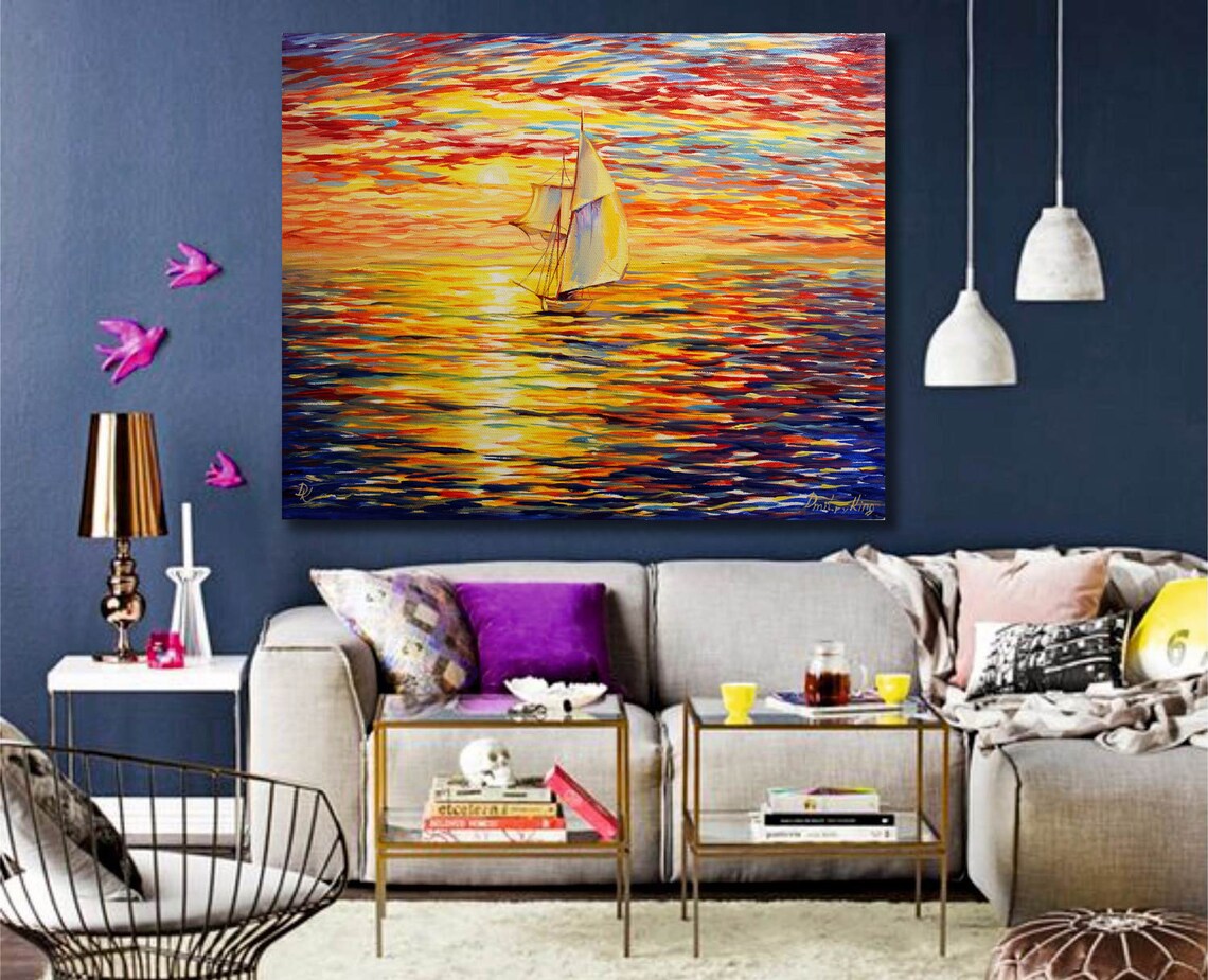 Large Abstract Painting of the Ocean at Sunset Abstract Art, Sunset ...