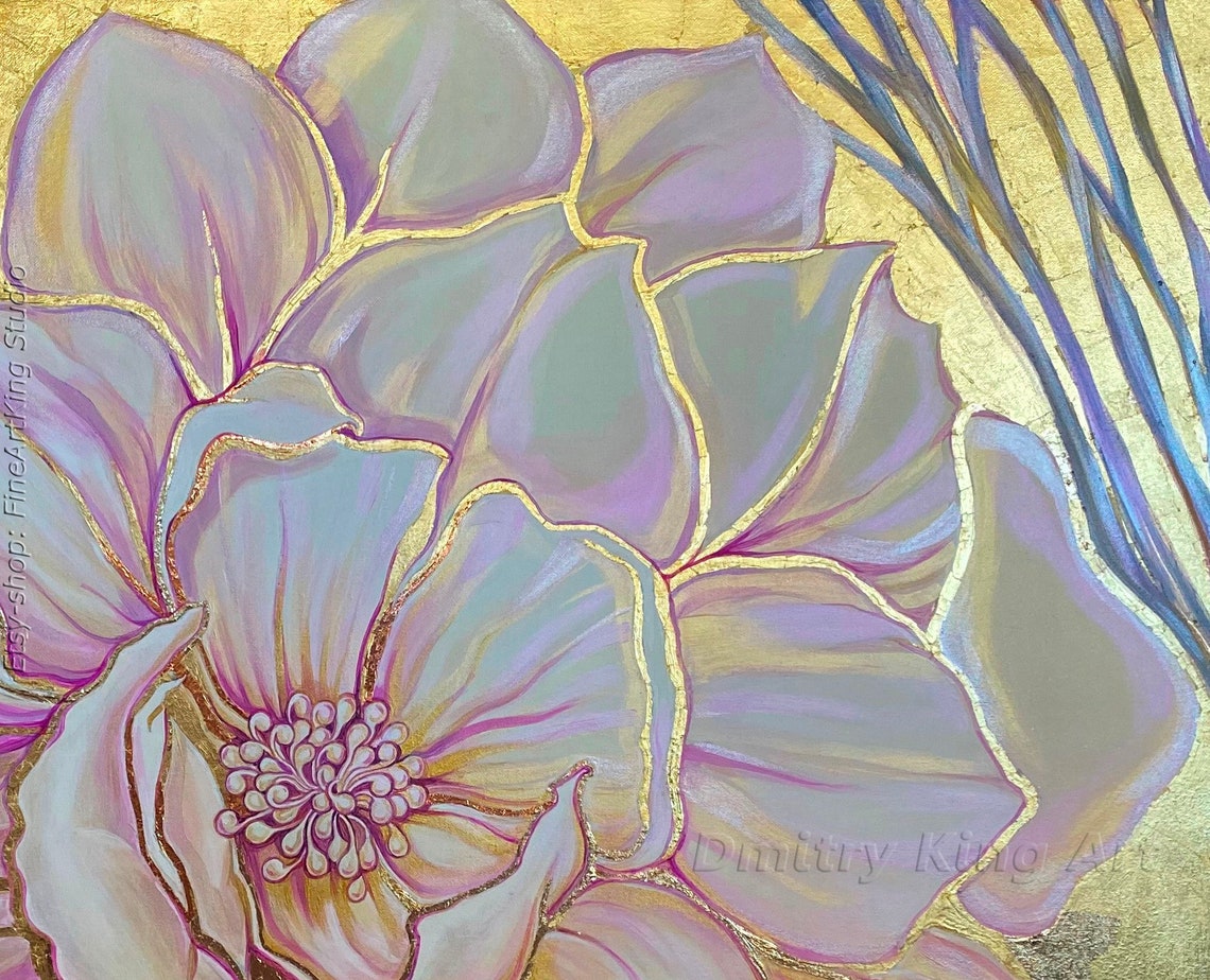 Large Rose Gold Flower Wall Art Art Deco Floral Art Floral | Etsy