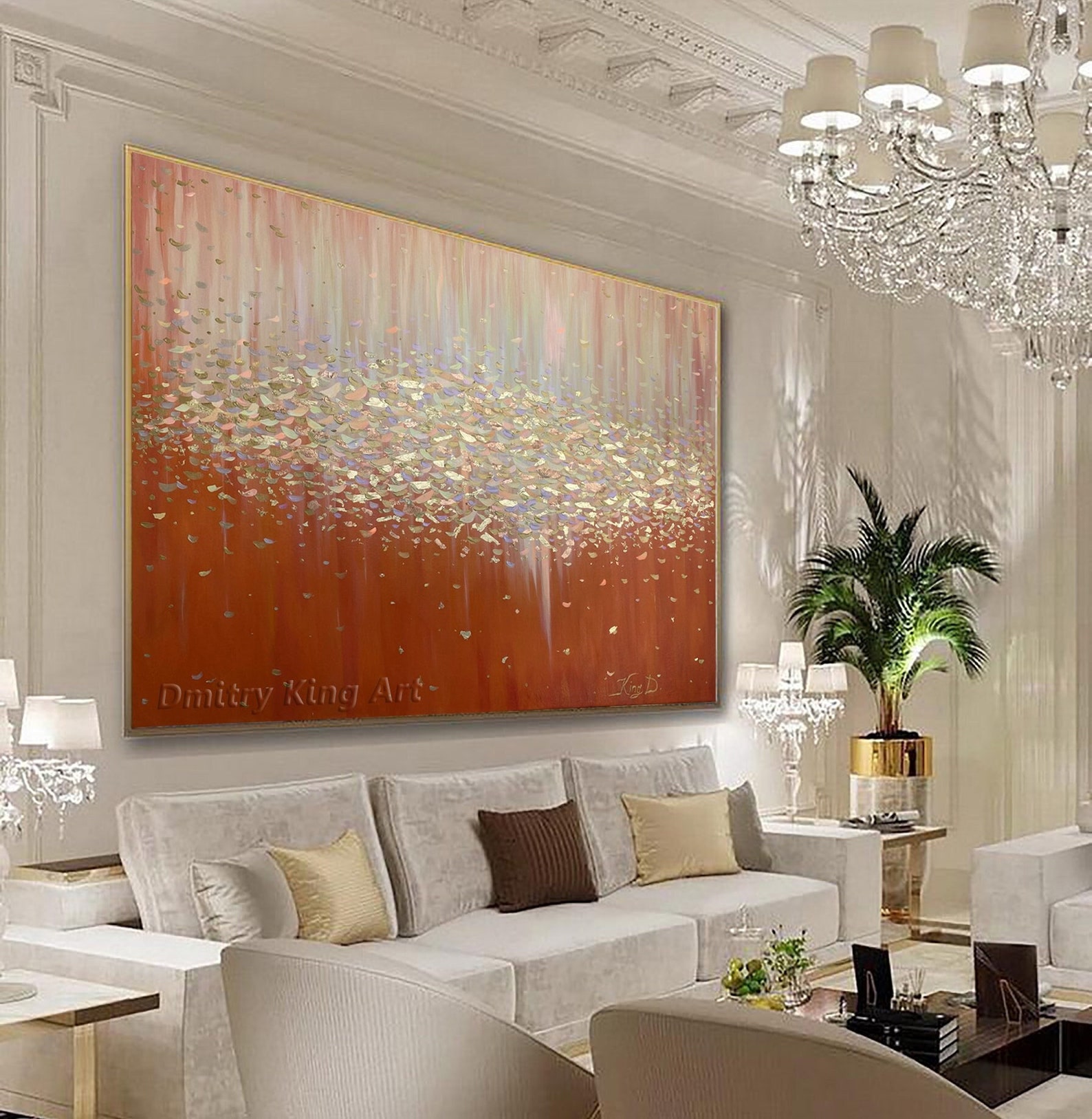 Large Abstract Ivory Orange Oil Painting Golden Sunshine - Etsy