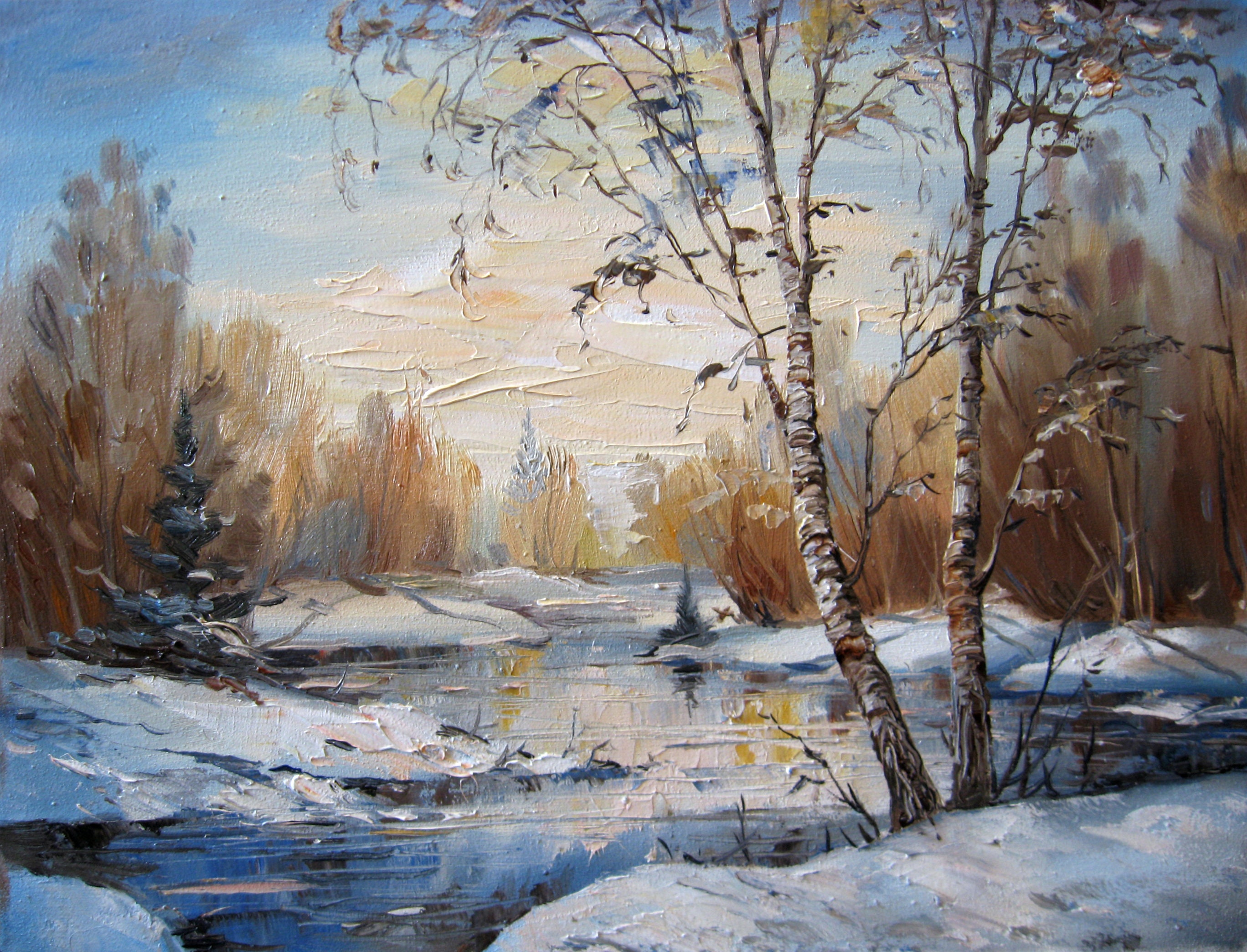 Large Winter Landscape Painting, Snow Landscape Painting, Snow Forest ...
