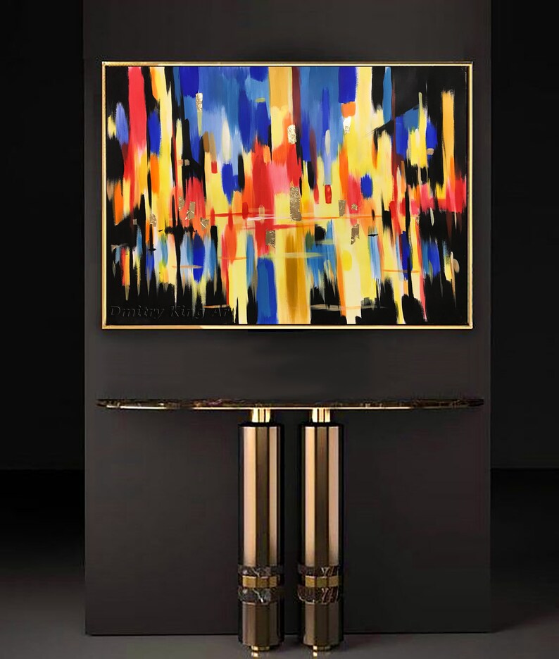 Extra Large Modern Textured Colorful Abstract Wall Art Black Yellow Abstract Painting Oversize ...