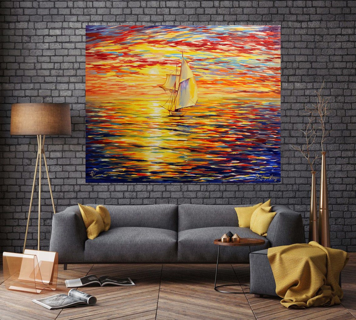 Large Abstract Painting of the Ocean at Sunset Abstract Art, Sunset ...