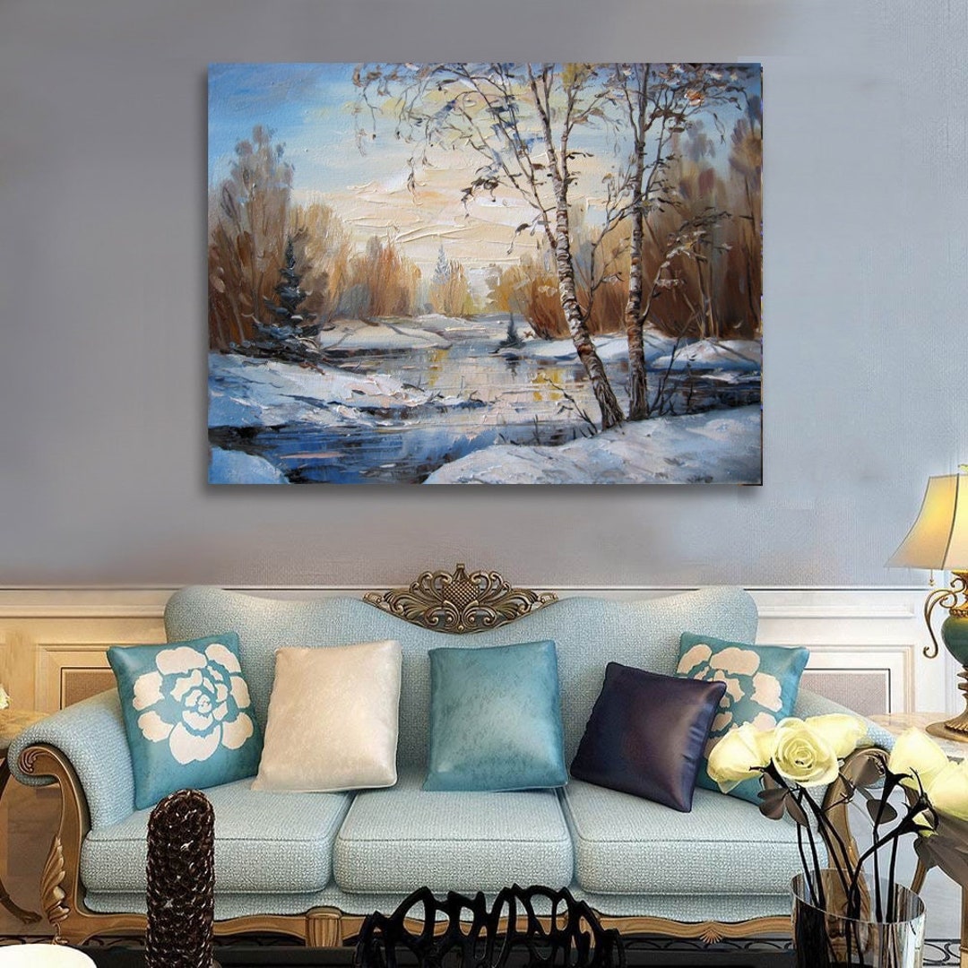 Large Winter Landscape Painting, Snow Landscape Painting, Snow Forest ...