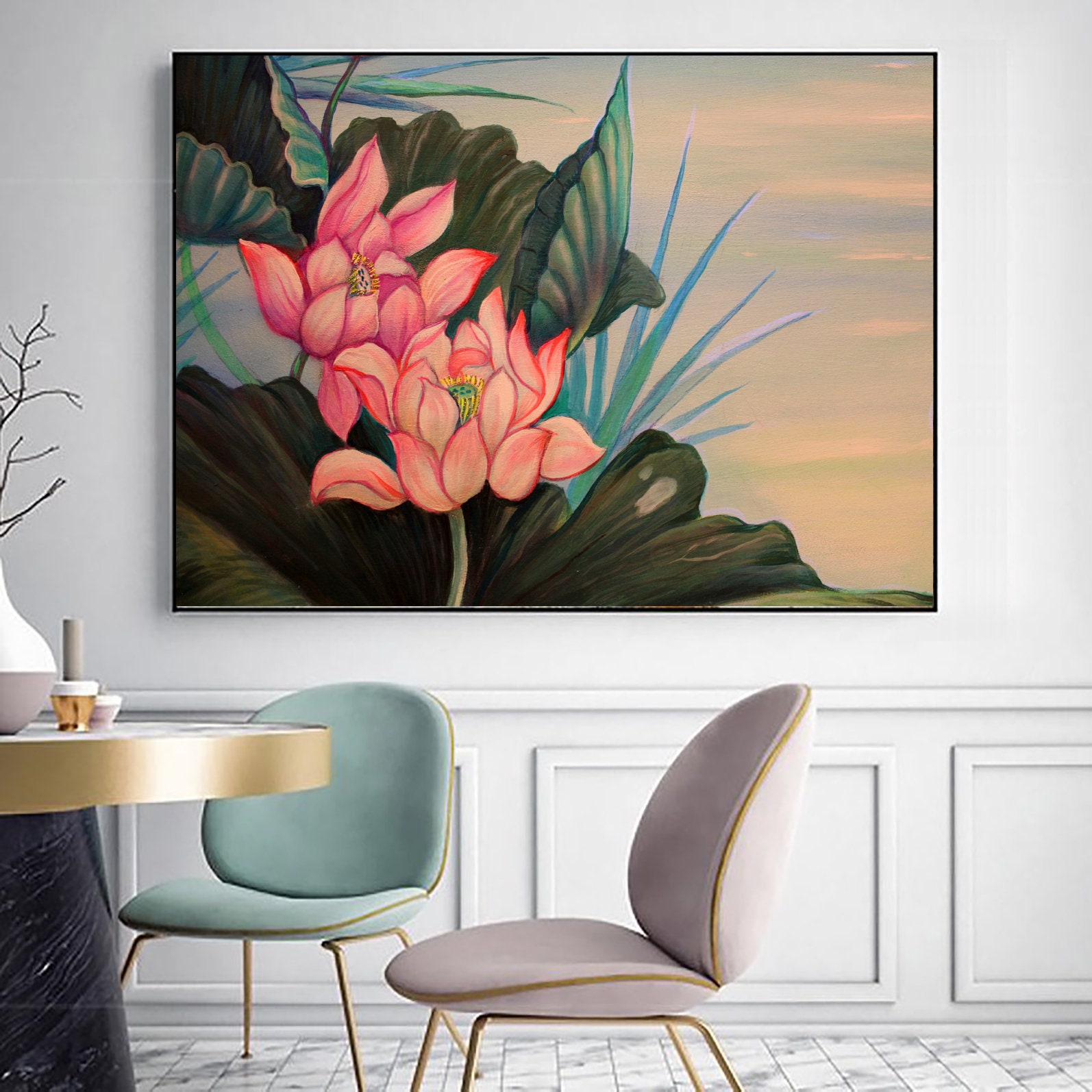 Large Lotus flower painting Large Flower canvas art Flower | Etsy
