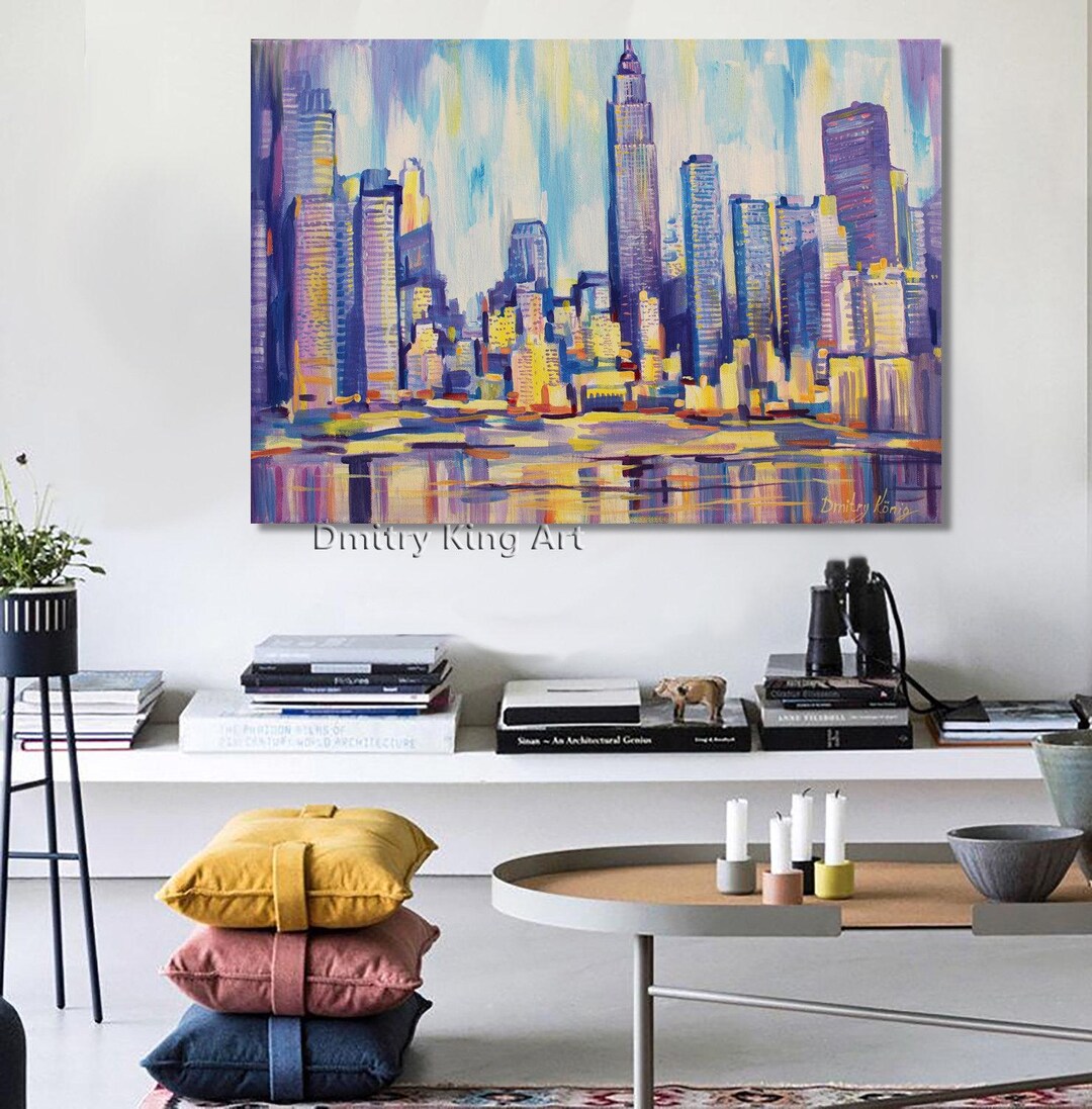 Modern New York Skyline Painting, Large City Abstract Art NYC Cityscape ...