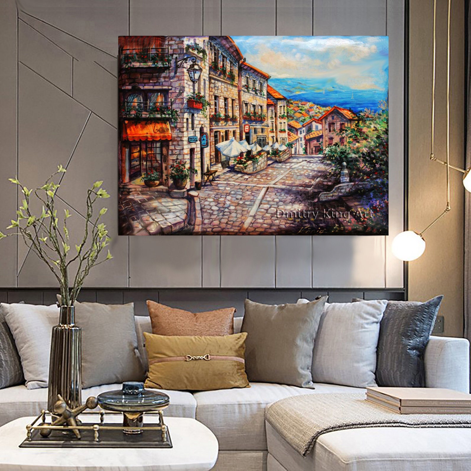 South Town Painting, Original European Architecture Landscape Painting ...