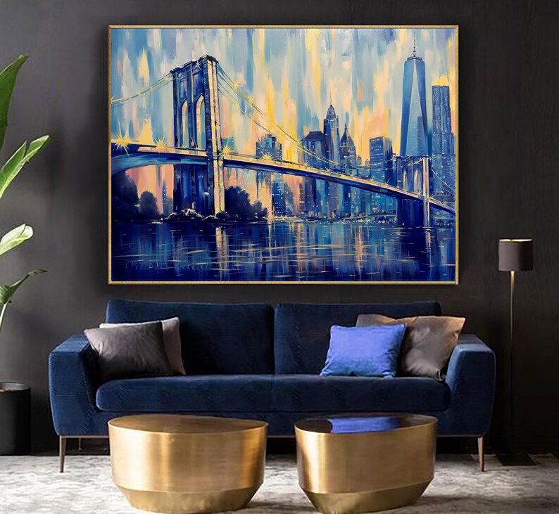 Large Brooklyn Bridge Artwork Canvas Painting, New York Abstract ...