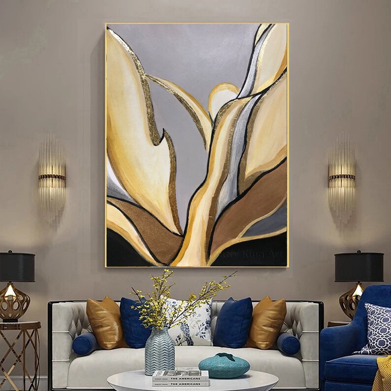 Large Gold Abstract Painting, Beige Abstract Painting, Original Minimalist Abstract Painting ...