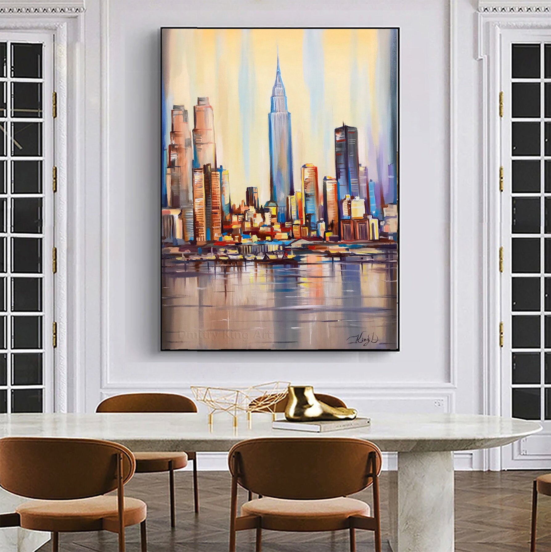 Large City Abstract Painting on Canvas, New York City Skyline Painting ...