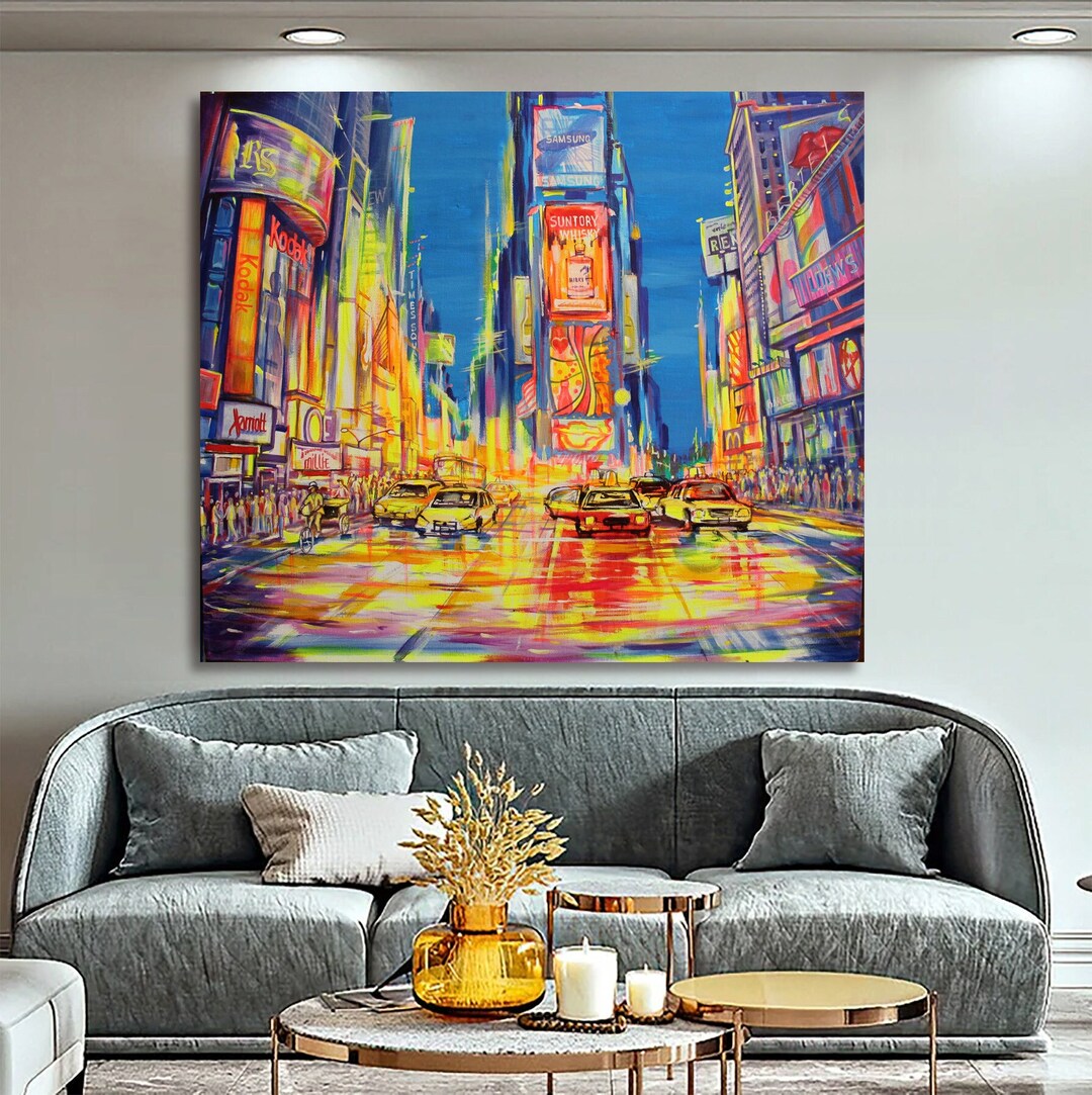 Times Square Abstract Original Art, NYC Yellow Cab Original Painting on ...