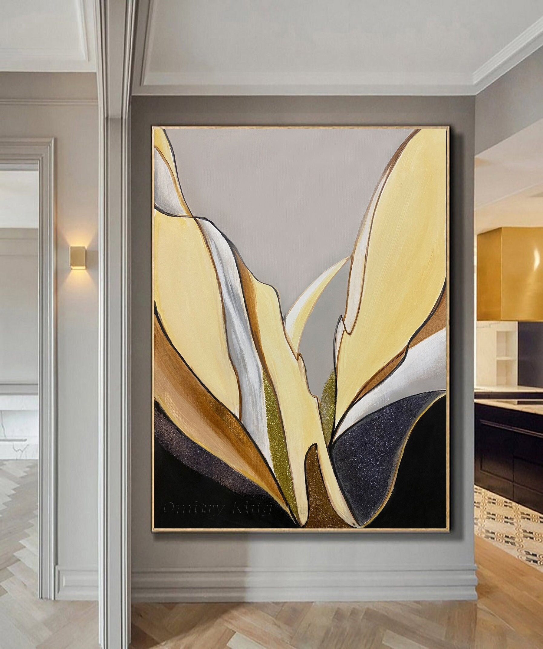 Large Abstract Gold and Black Painting, Original Textured Abstract Art ...