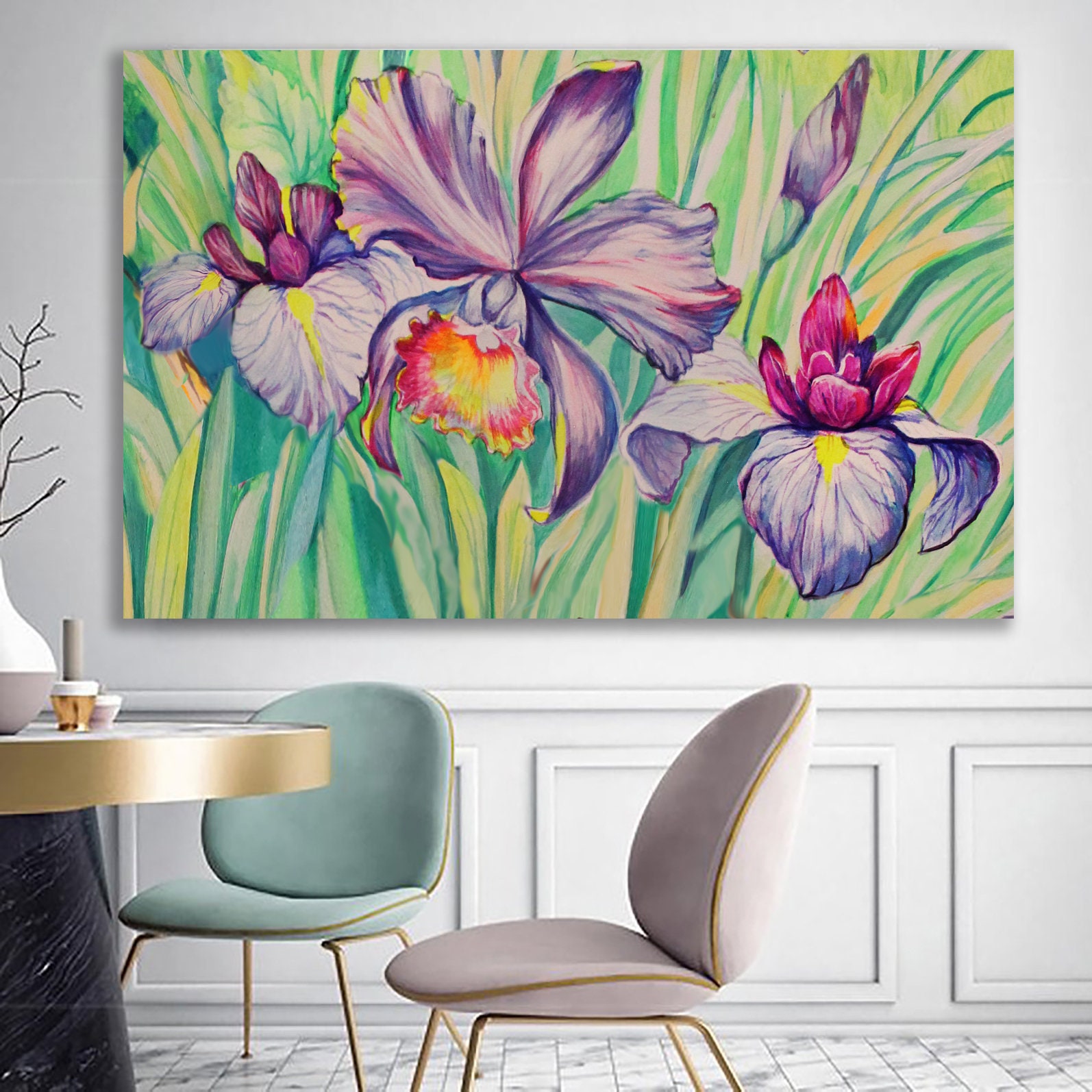 Large Abstract Iris Flower Painting, Purple Iris Painting Oil on Canvas ...