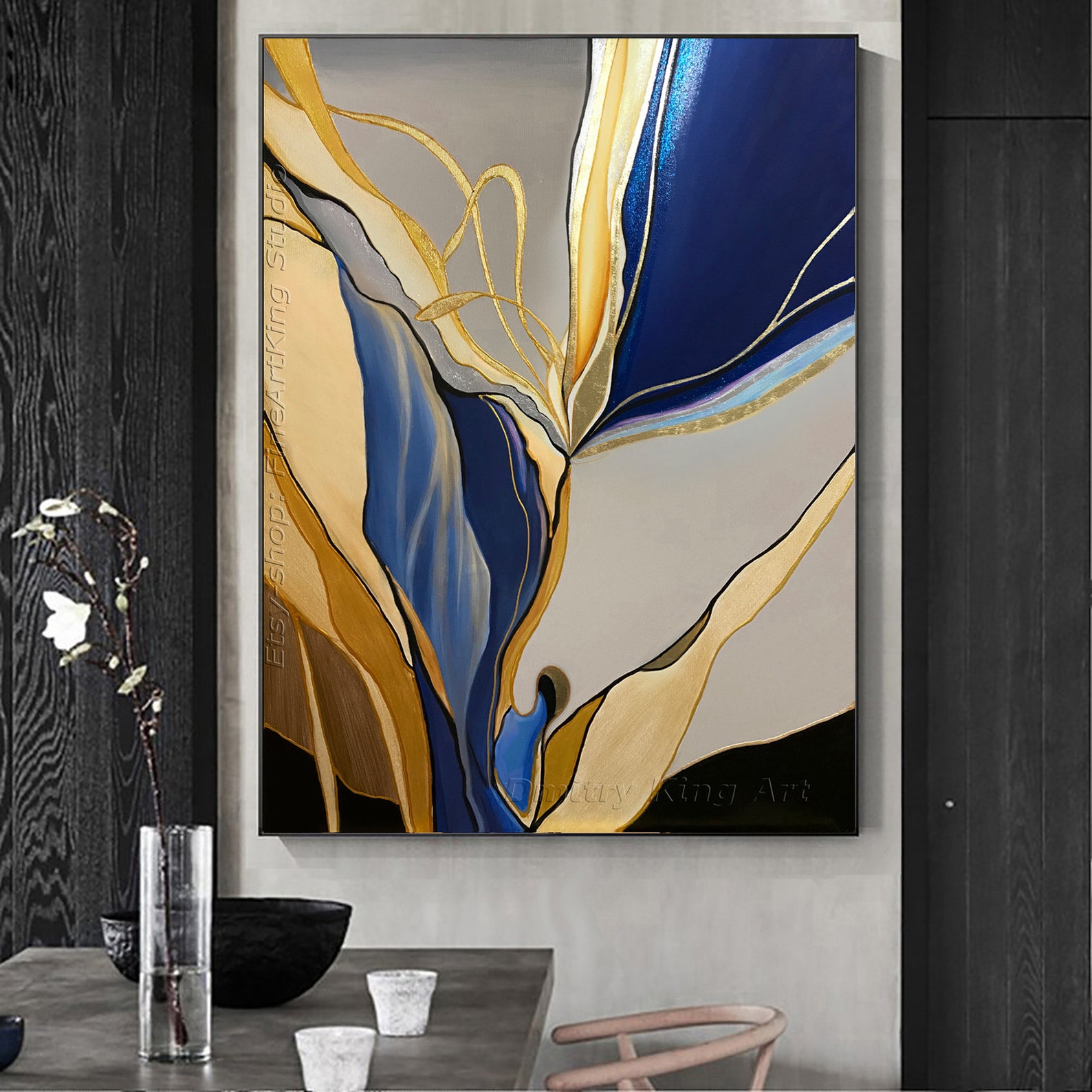 Large Abstract Painting Original Blue Beige Painting Abstract - Etsy