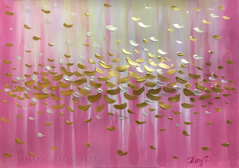 Modern Pink Gold Abstract Oil Painting Gold Leaf Canvas Painting Large ...