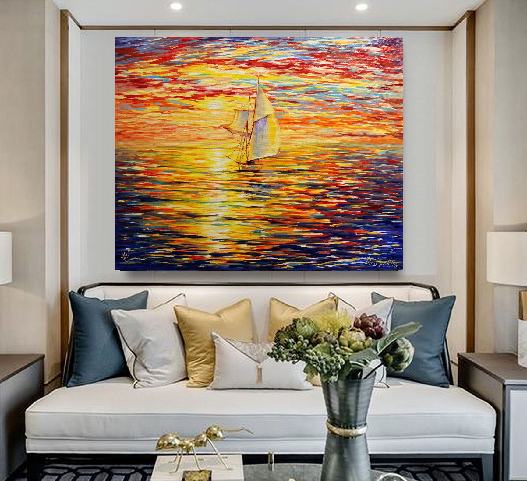 Large Abstract Painting of the Ocean at Sunset Abstract Art, Sunset ...