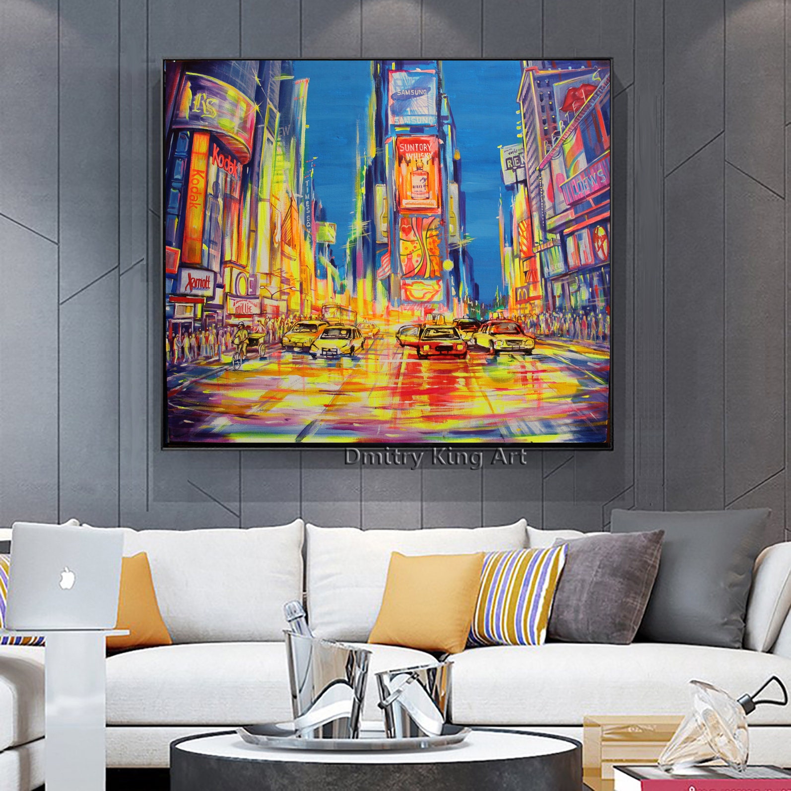 Times Square Abstract Original Art, NYC Yellow Cab Original Painting on ...