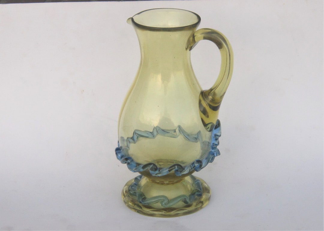 REDUCED Large Victorian Style Large Glass Jug With Applied Blue Rigaree ...