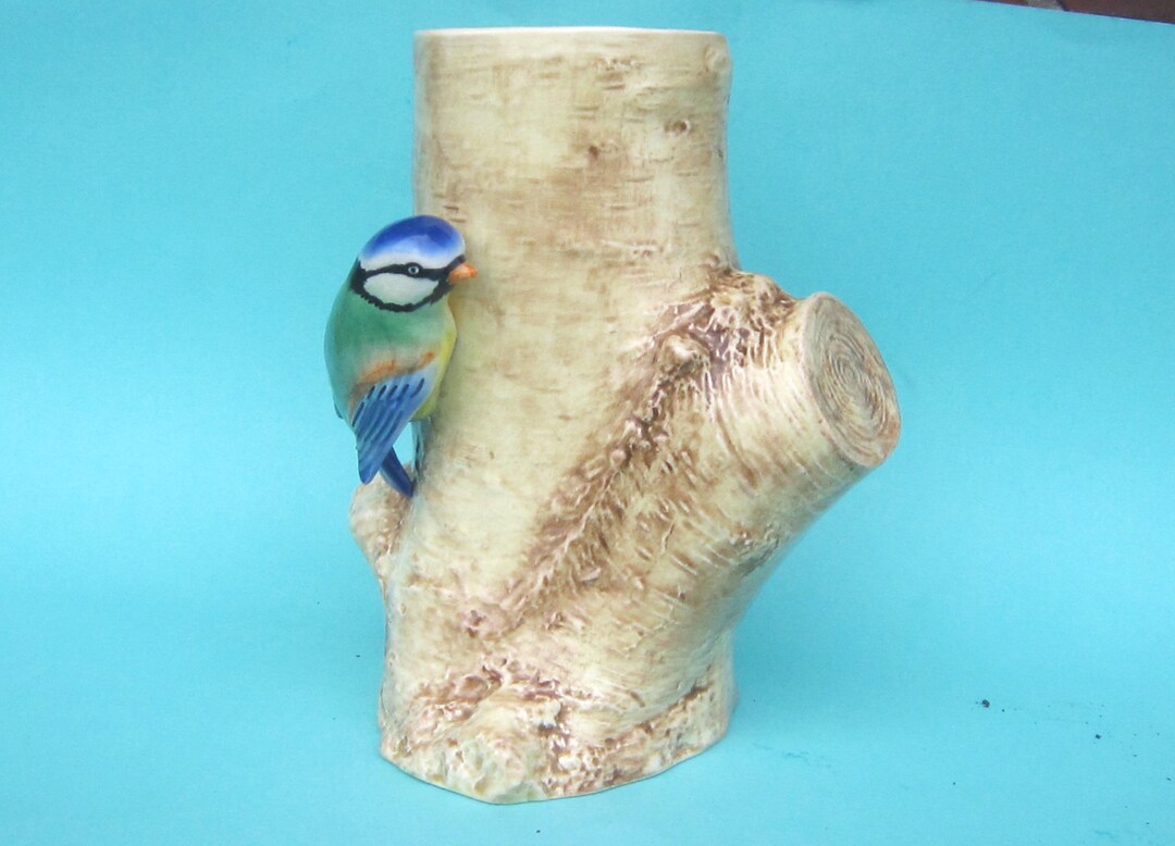 Sylvac Tree Stump Ceramic Vase With Hand Painted Bird, Blue Tit ...