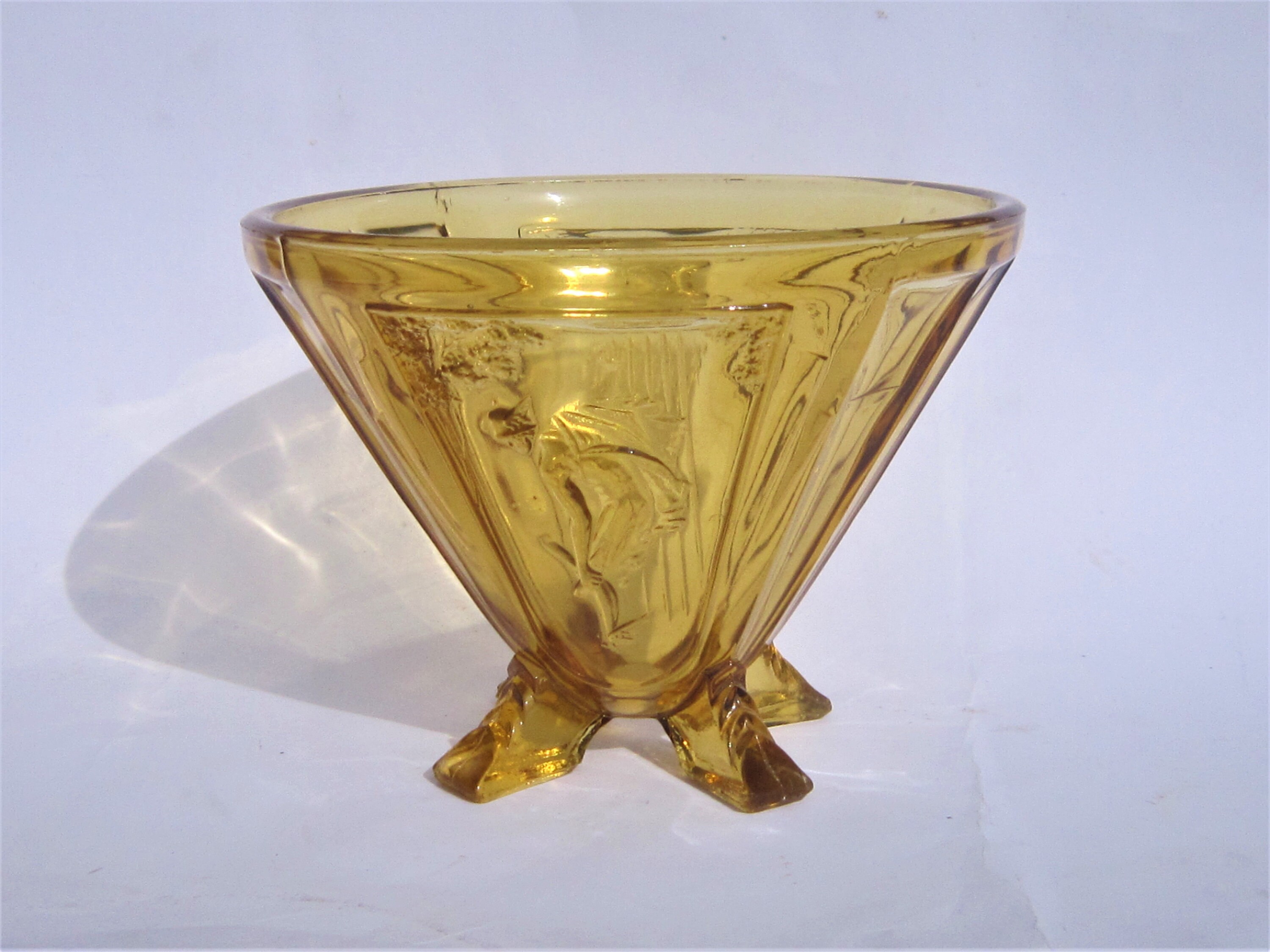 Sowerby Amber Mercury Pedestal Vase, Art Deco Pressed Glass 1930s ...