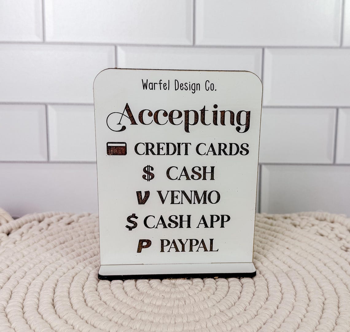 Custom Payment Sign, Accepting Cash App Paypal Venmo Cash Credit Cards ...