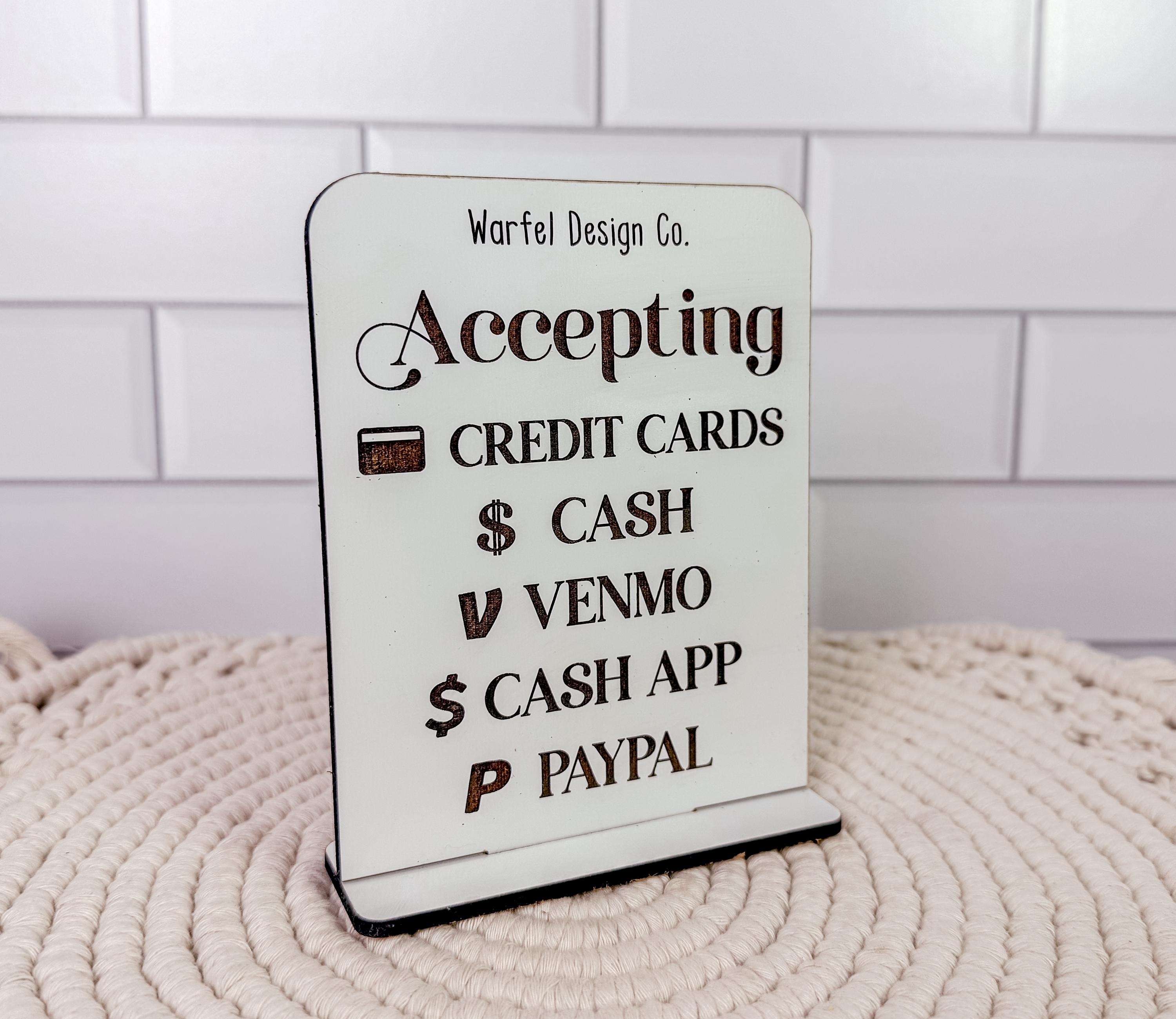 Custom Payment Sign, Accepting Cash App Paypal Venmo Cash Credit Cards ...