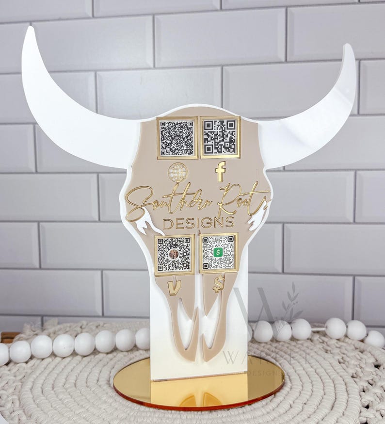 Custom Cow Skull Scan to Pay QR Code Sign Venmo Cashapp Small Business ...