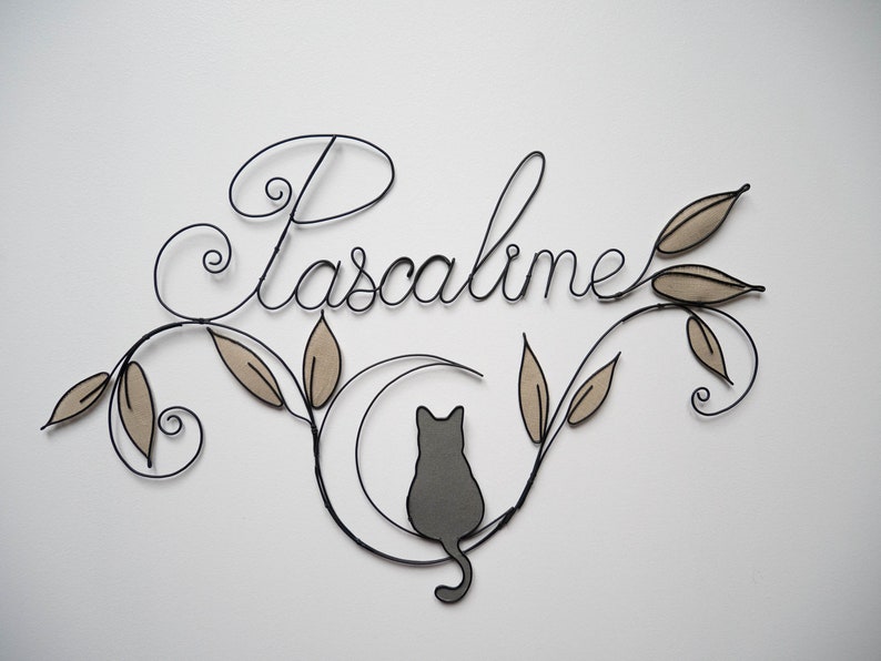 Personalized Wire Name Sign, Wall Decoration With Cat, Children's Room ...
