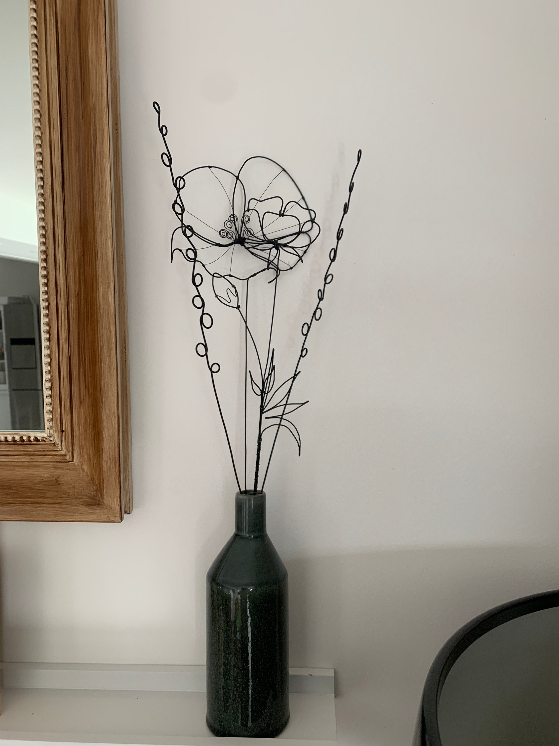 Bouquet de 4 fleurs en fil de fer recuit, fleur à accrocher, décoration ...