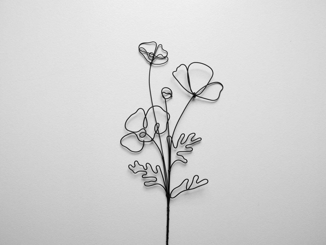 Annealed Wire Poppy Flower, Floral Wall Decoration, Boho Nature Decor ...