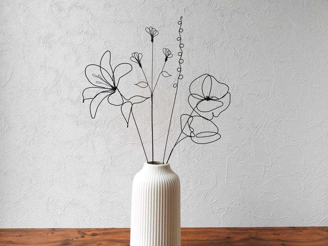 Bouquet de 4 fleurs en fil de fer recuit coquelicot et fleur des champs ...