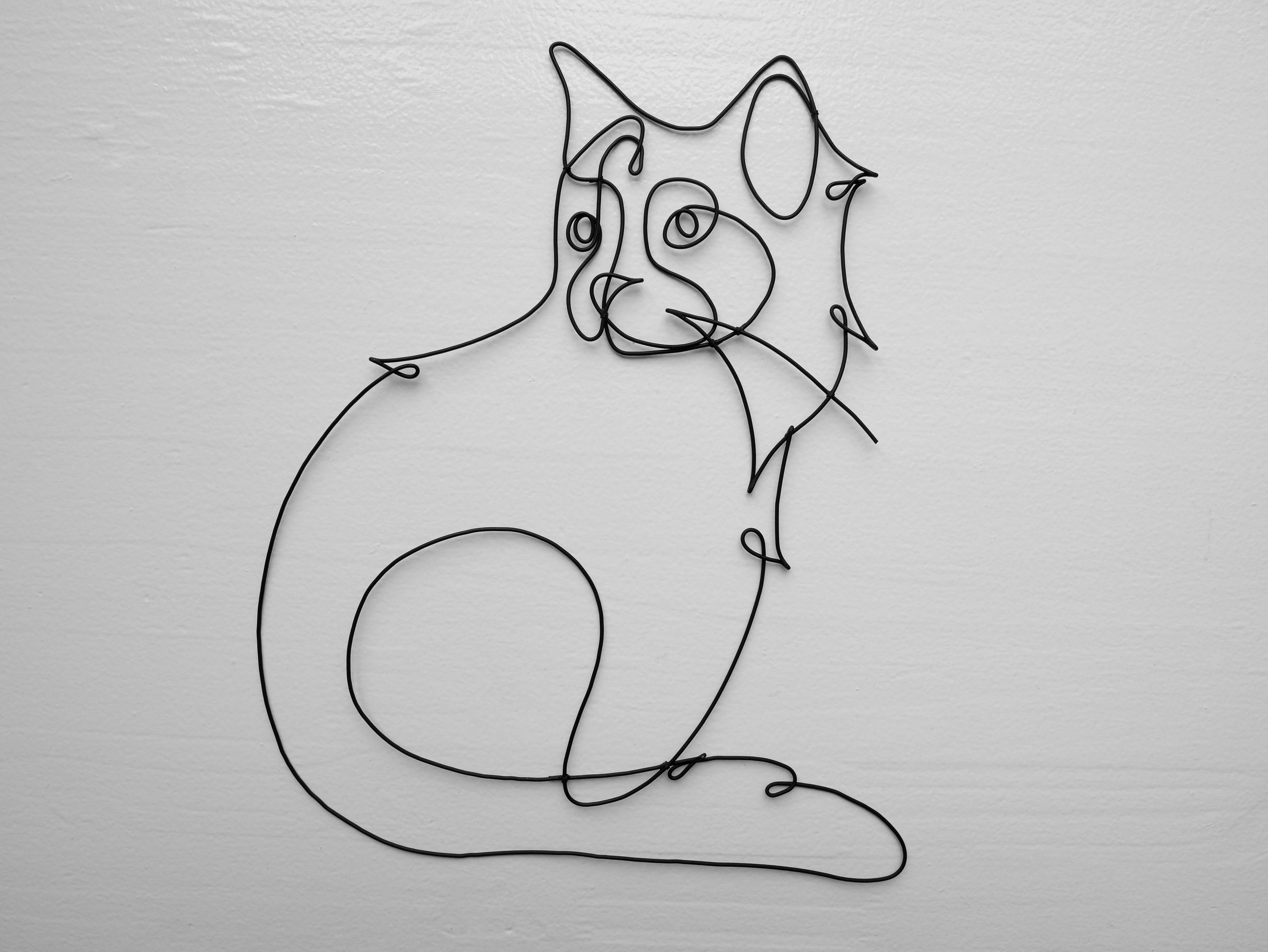 Gato de alambre recocido, silueta de gato, decoración de pared de metal ...