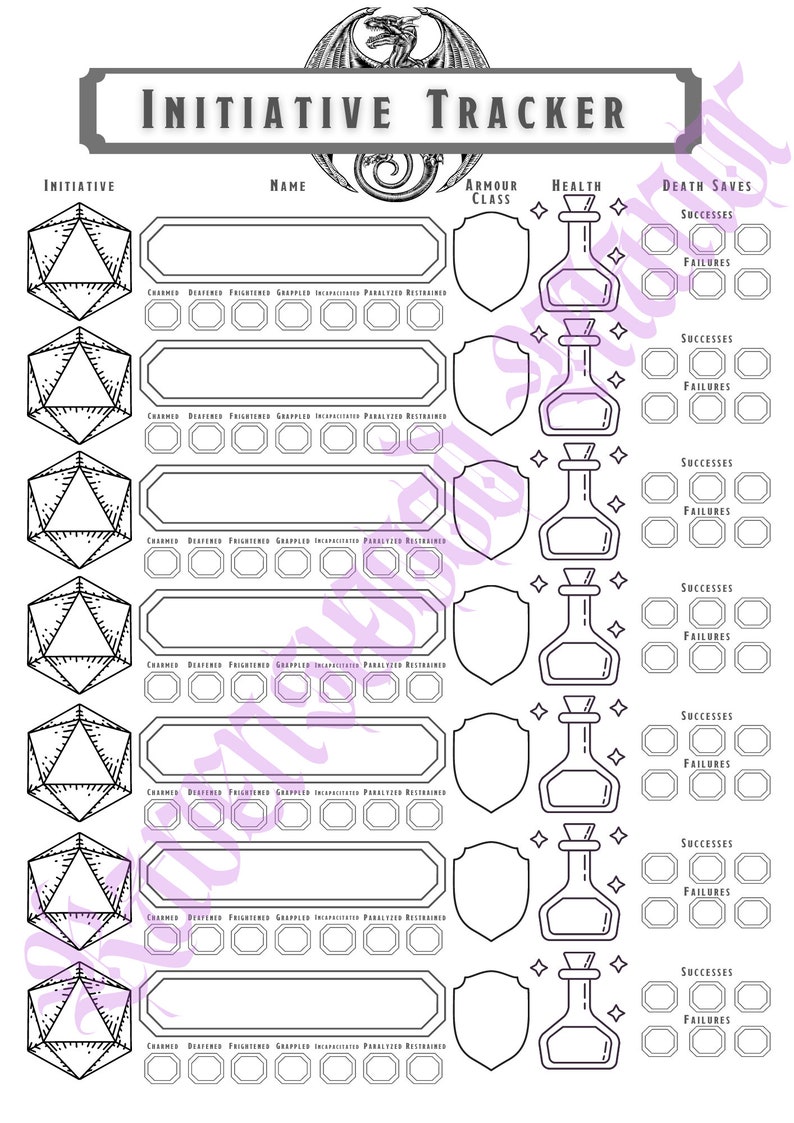 Combat Initiative Tracker A4 PRINTABLE DIGITAL DOWNLOAD Dungeons and ... Combat Initiative Tracker A4 PRINTABLE DIGITAL DOWNLOAD Dungeons and ...