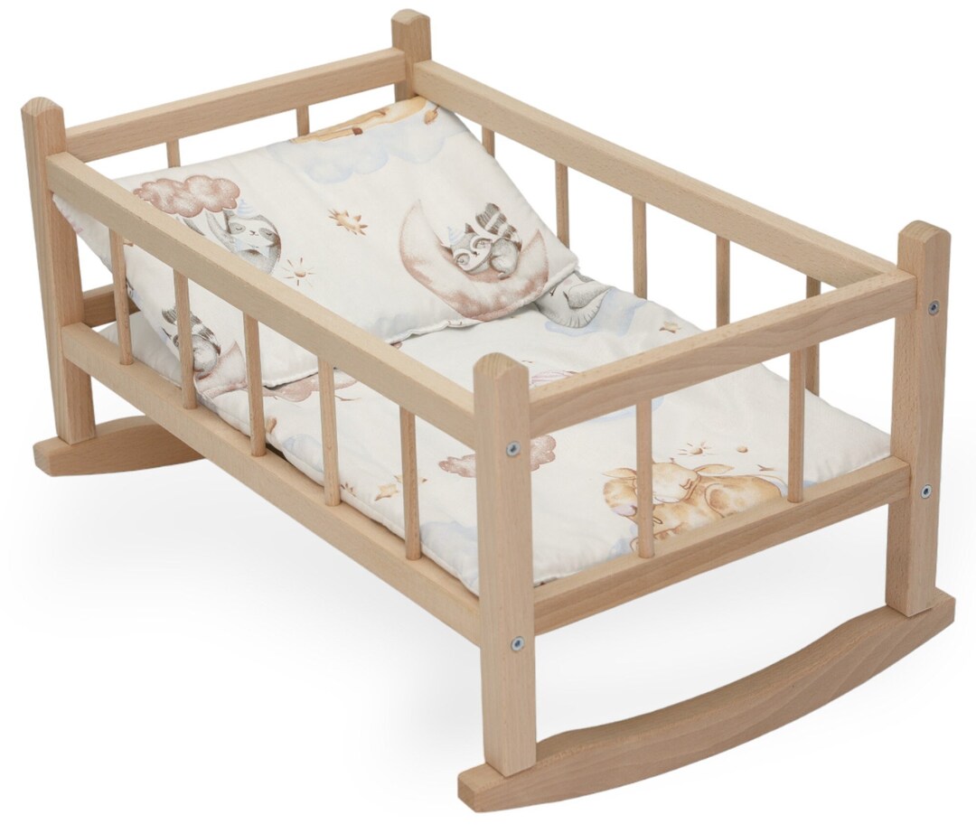 Large Wooden Rocking Bed Cot Crib Dolls and Bedding Set Bed Time - Etsy UK